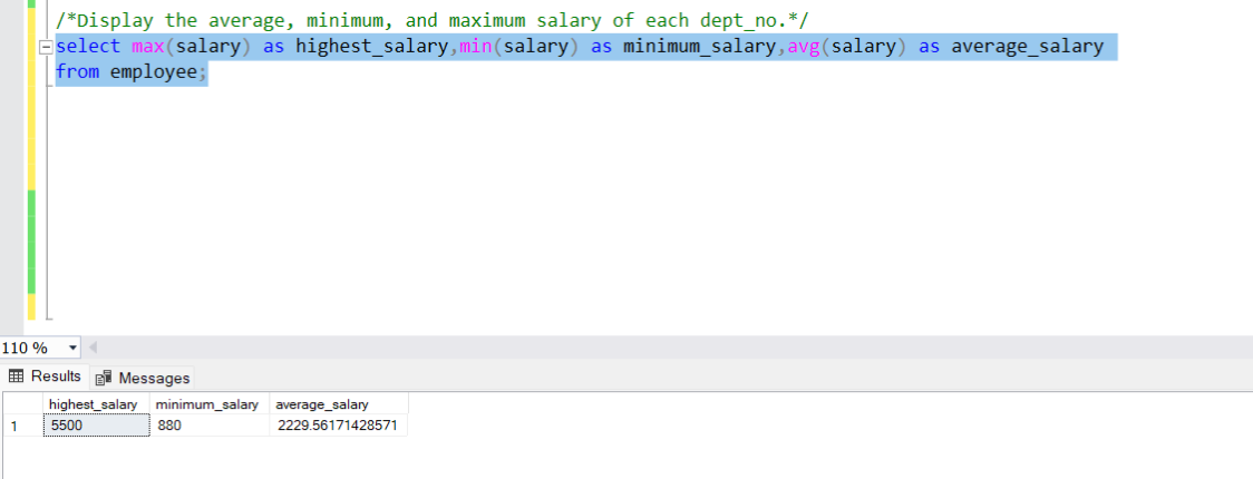 SQL AGGREGATE FUNCTIONS